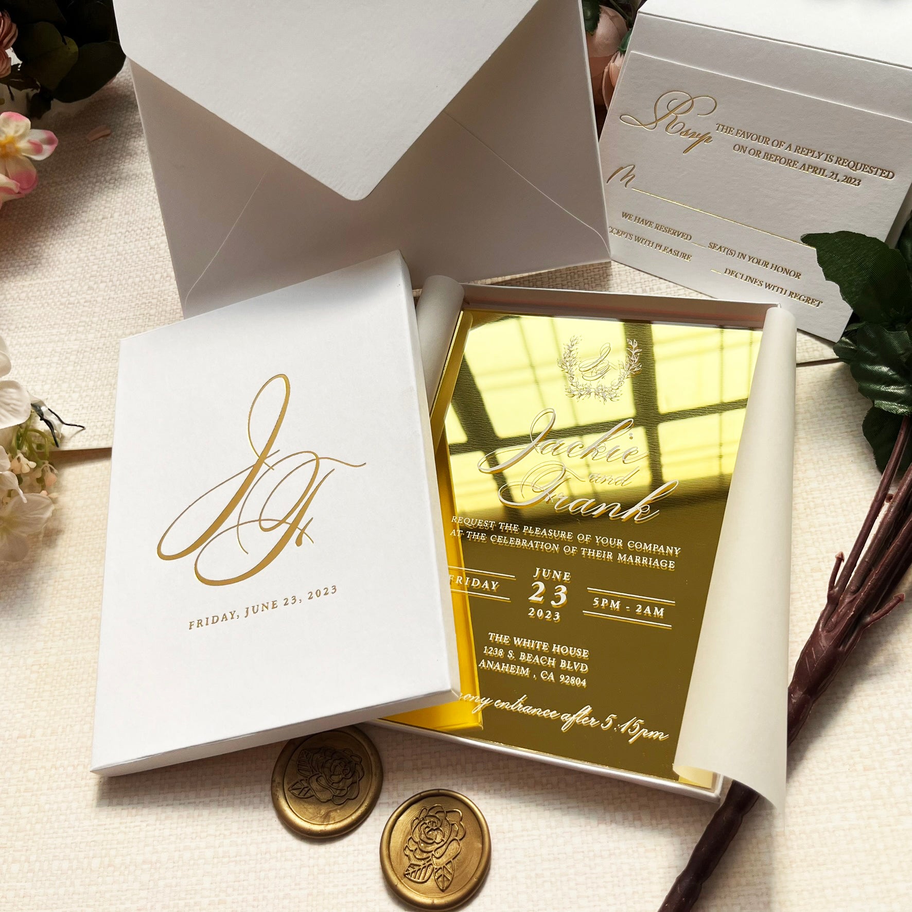 Gold Mirror Wedding Invitations, Wedding Invitation Boxed Design, Mini ...